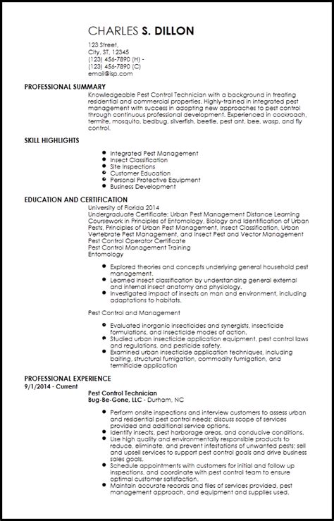 Free Entry Level Pest Control Resume Templates Resume Now