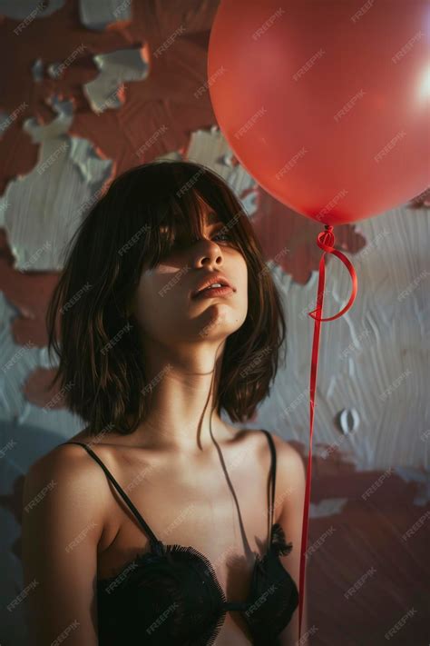 A Woman Holding A Balloon Feeling Bloated Concept Premium Ai Generated Image