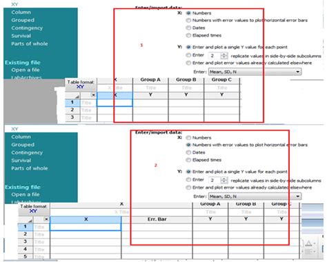 Selecting Models To Import Data For Xy Columns And Grouped Tables In