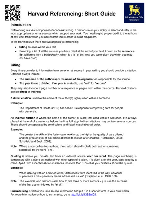 Pdf Harvard Referencing Short Guide