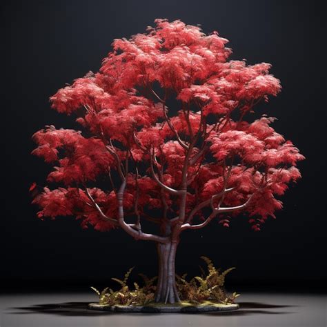 Premium AI Image A Red Tree With Leaves And A Gold Base