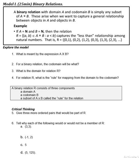 Solved Model I 25min Binary Relations A Binary Relation