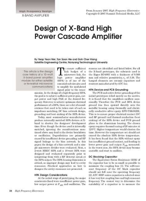 pdf design of x band high power cascade amplifier