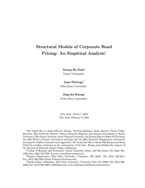 Pdf Structural Models Of Corporate Bond Pricing An Empirical Analysis