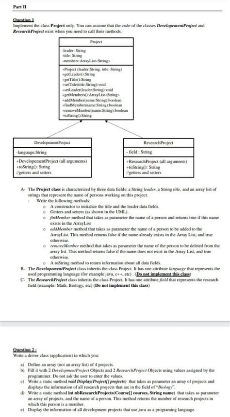Solved Part Ii Question 1 Implement The Class Project Only