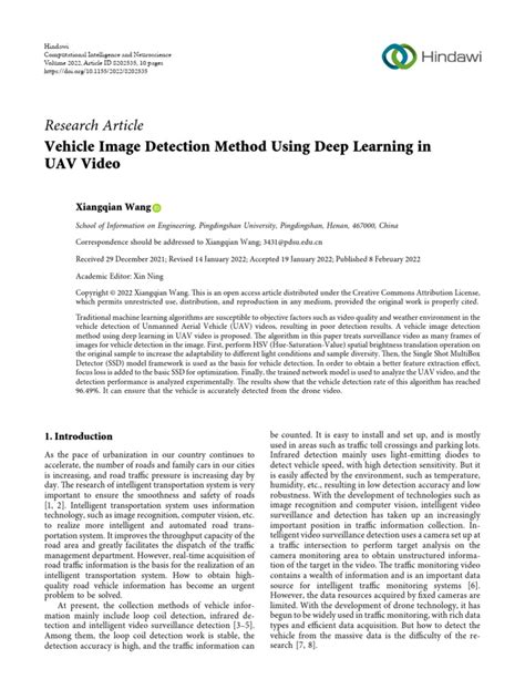 Vehicle Image Detection Method Using Deep Learning In Uav Videowang Pdf
