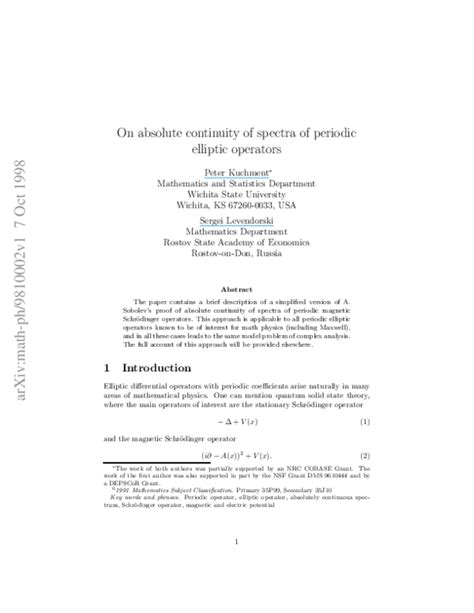 Pdf On The Absolute Continuity Of Spectra Of Periodic Elliptic Operators
