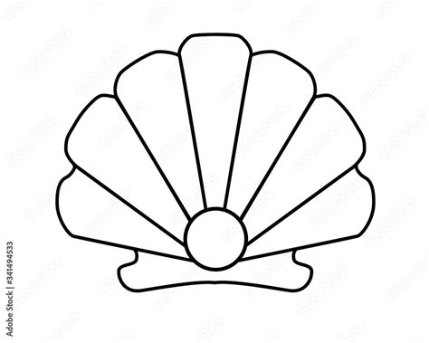 Scallop Shell With A Pearl Vector Linear Picture For Coloring Outline Hand Drawing Stock