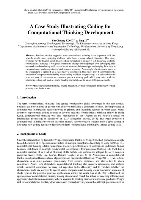 Pdf A Case Study Illustrating Coding For Computational Thinking Development
