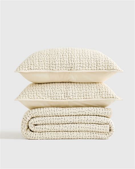 Organic Cotton Hand Stitched Quilt Set In Undyed