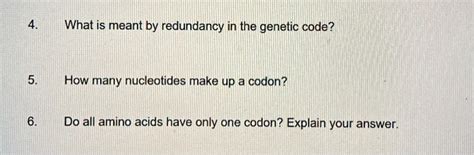What Is Meant By Redundancy In The Genetic Code How Many Nucleotides Make Up A Codon Do All