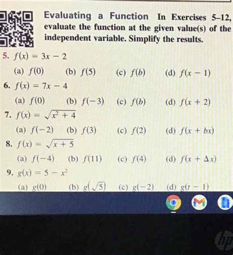 solved evaluating a function in exercises 5 12 evaluate the