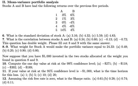 Solved Ii Mean Variance Portfolio Analysis Stocks A And B
