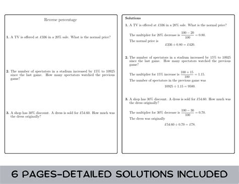 Reverse Percentage Worksheet With Solutions Teaching Resources