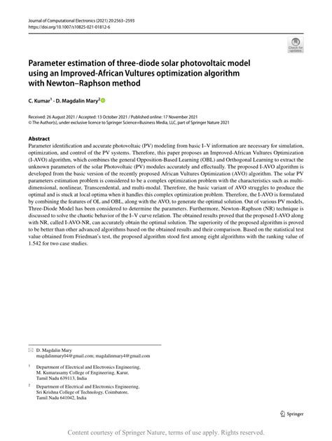 Parameter Estimation Of Three Diode Solar Photovoltaic Model Using An