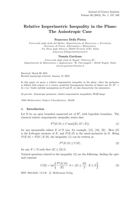 Pdf Relative Isoperimetric Inequality In The Plane The Anisotropic Case