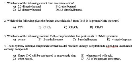 solved 1 which one of the following cannot form an enolate