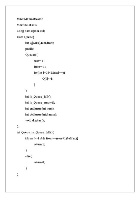 Queue Include Define Max 5 Using Namespace Std Class Queue Int