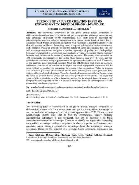 The Role Of Value Co Creation Based Pdf