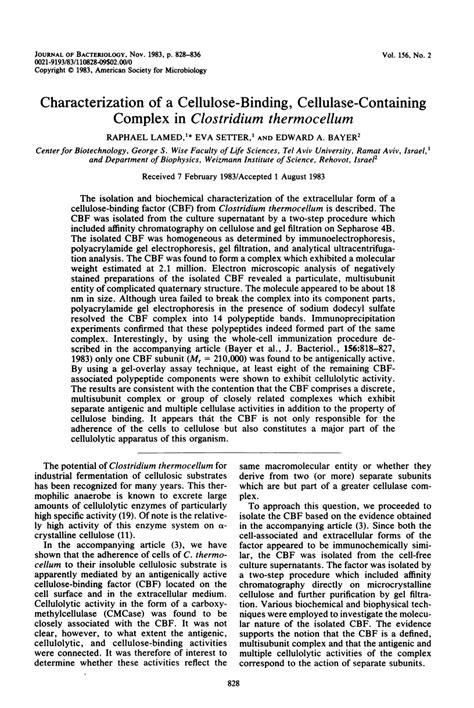 Characterization Of A Cellulose Binding Cellulase Containing Complex In Clostridium