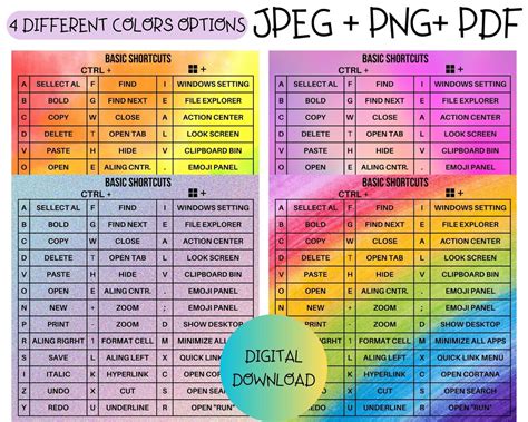 Shortcuts For Windows Word And Excel Shortcuts PDF SVG And PNG Formats Rainbow Shortcuts Etsy