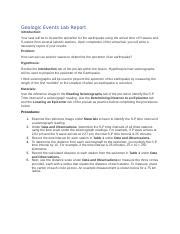 Geologic Events Lab Report Doc Geologic Events Lab Report Introduction Your Task Will Be To