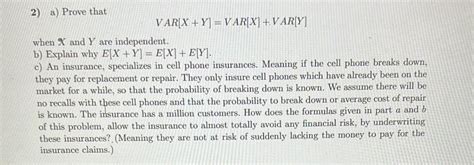 Solved 2 A Prove That Var X Y Var X Var Y When X