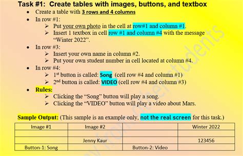 Solved Task Create Tables With Images Buttons And Chegg