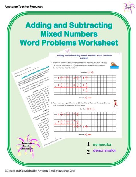 Adding And Subtracting Mixed Numbers Word Problems Worksheet