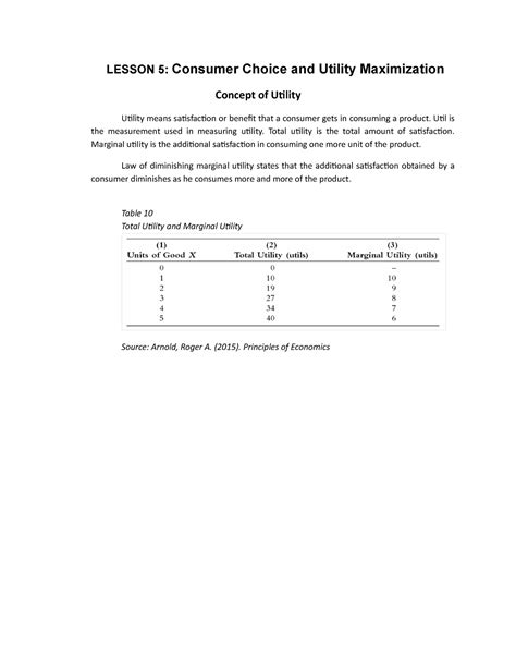 Consumer Choice And Utility Maximization Util Is The Measurement Used In Measuring Utility