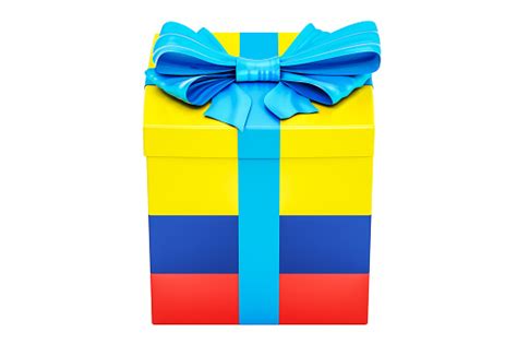 콜롬비아 휴일 개념의 국기와 함께 선물 상자 흰색 배경에 고립 된 3 차원 렌더링 3차원 형태에 대한 스톡 사진 및 기타 이미지 3차원 형태 개념 개념과 주제