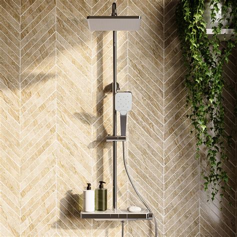 Chrome Thermostatic Mixer Shower Set With Push Button And Shelf Mika