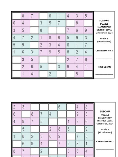Sudoku Puzzle District Level Elementary Pdf Social Science