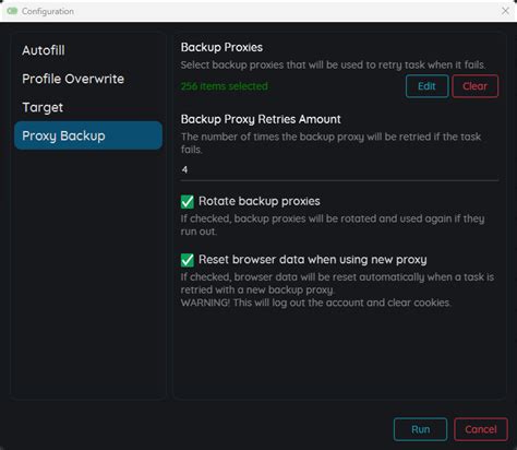Profile Builder Accounts Tasks Target Create Generate Update Reset AYCD
