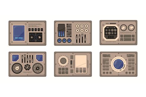 Control Panel Spaceship Ui Dashboard Round Controllers Buttons Displa