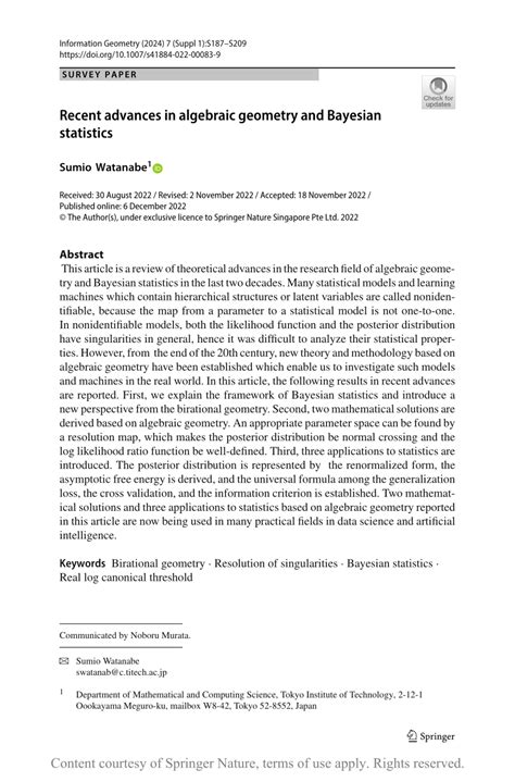 Recent Advances In Algebraic Geometry And Bayesian Statistics