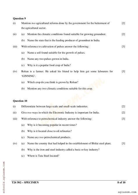 ICSE Class 10 Geography Specimen Paper 2024 PDF