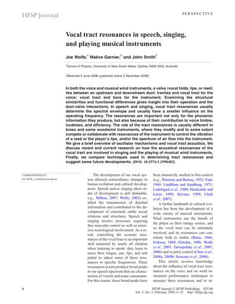 Pdf Vocal Tract Resonances In Speech Singing And Playing Musical Instruments