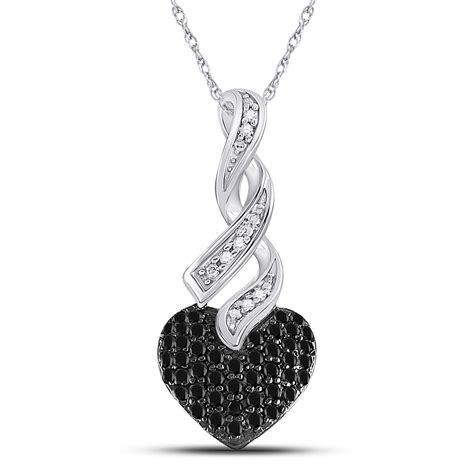 10kt White Gold Womens Round Black Color Enhanced Diamond Heart Pendant