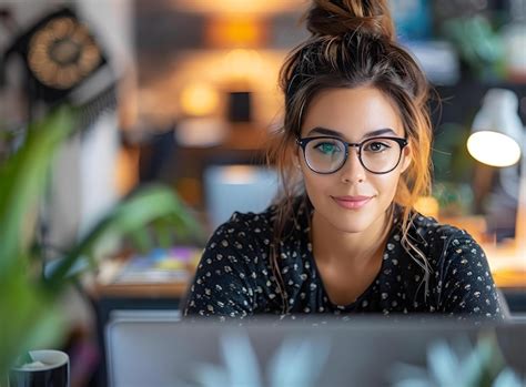 Portrait Of A Young Woman Wearing Glasses And Smiling Premium Ai