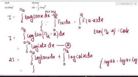 Integration Of Log Tanx From 0 To Pi 12th Class Youtube