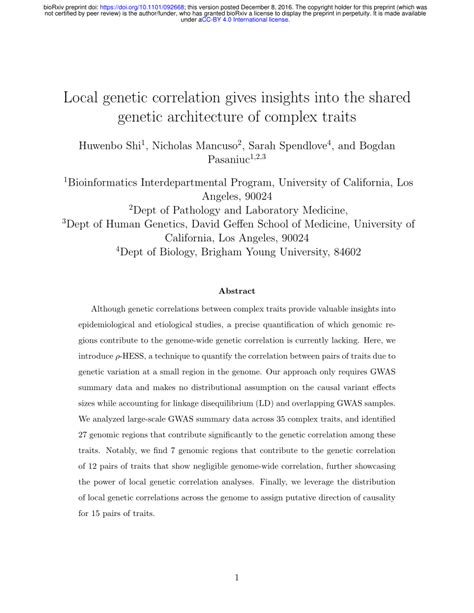 Pdf Local Genetic Correlation Gives Insights Into The Shared Genetic Architecture Of Complex
