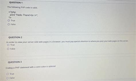 Solved Question 1 The Following Php Code Is Valid