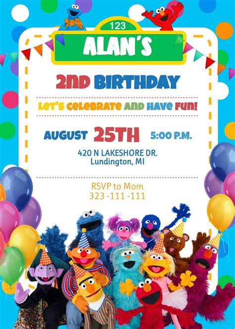 Editable Sesame Street Birthday Invitation Template Printable Birthday