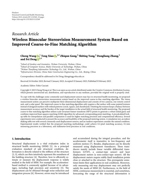 pdf wireless binocular stereovision measurement system based on
