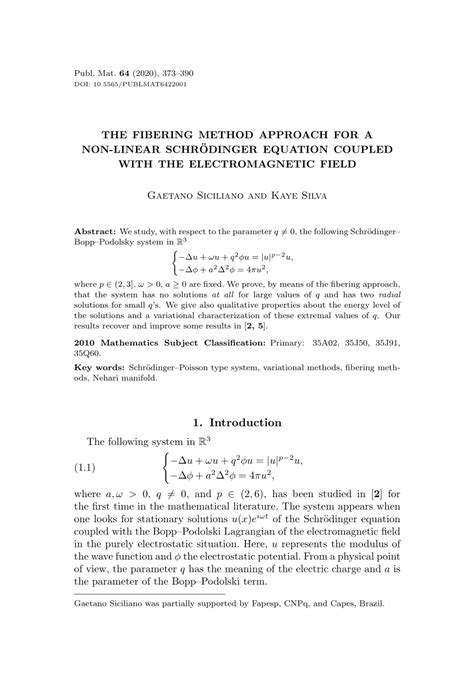 Pdf The Fibering Method Approach For A Non Linear Schrödinger