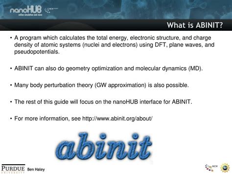 Ppt Abinit First Time User Guide Powerpoint Presentation Free