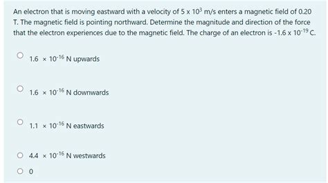 Solved An Electron That Is Moving Eastward With A Velocity