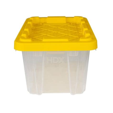 Hdx 65 Qt Tough Storage Tote In Clear With Yellow Lid 999 6qt C Hdx