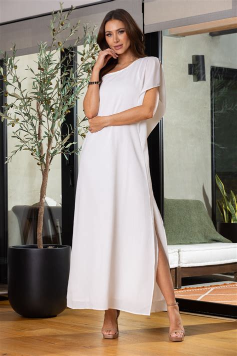 Ivory One Shoulder Side Slit Maxi Dress Hd1749 Stylish Wholesale